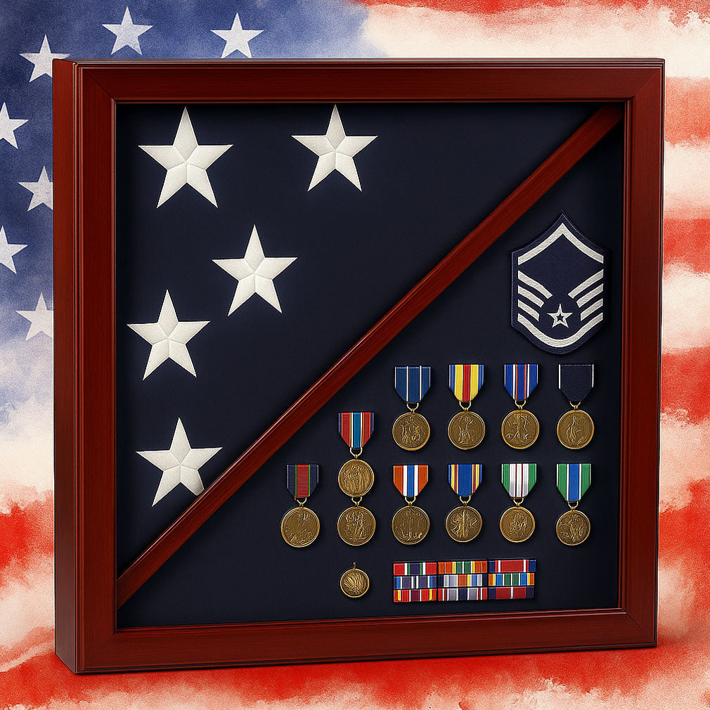 Cherry Flag and Medal Display Case – Premium Wood Elegance, American P ...