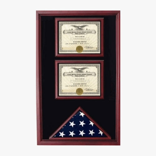 2 Certificates Flag Display case - Cherry.