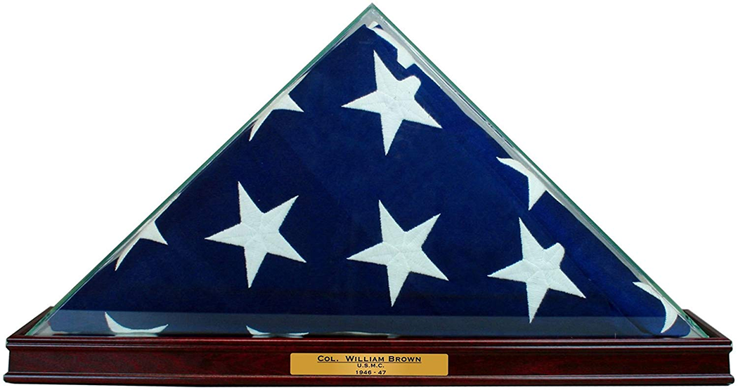 All Glass Flag Display Case for 9.5' X 5' Flag with Engraving (Cherry ...