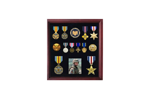 Military Medal Display case, American medal Shadowbox - Cherry Finish